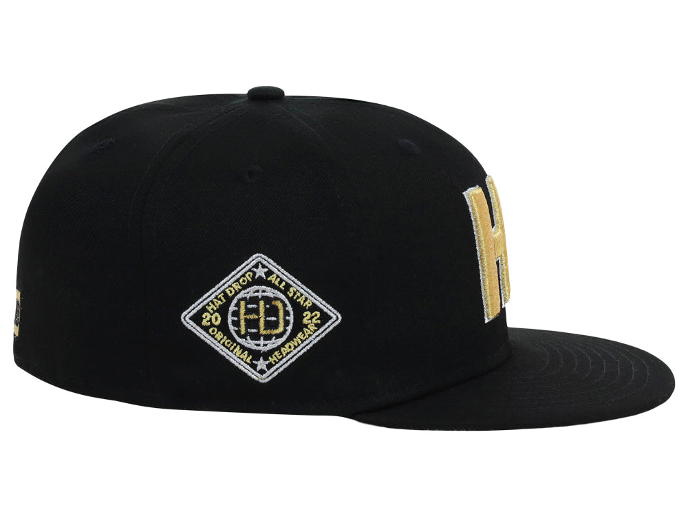 Lids Hat Drop Branded HD Fitted Cap - Black/Black/Gold – LidsHatDrop